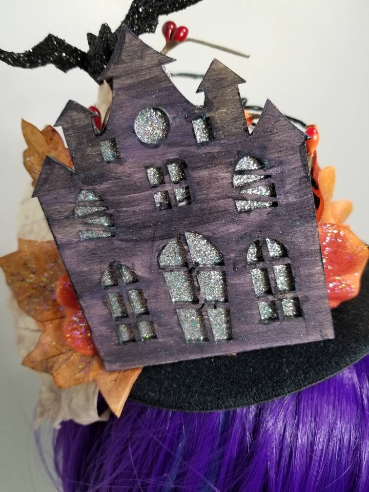 Haunted House Halloween Mini Top Hat Fascinator | Etsy
