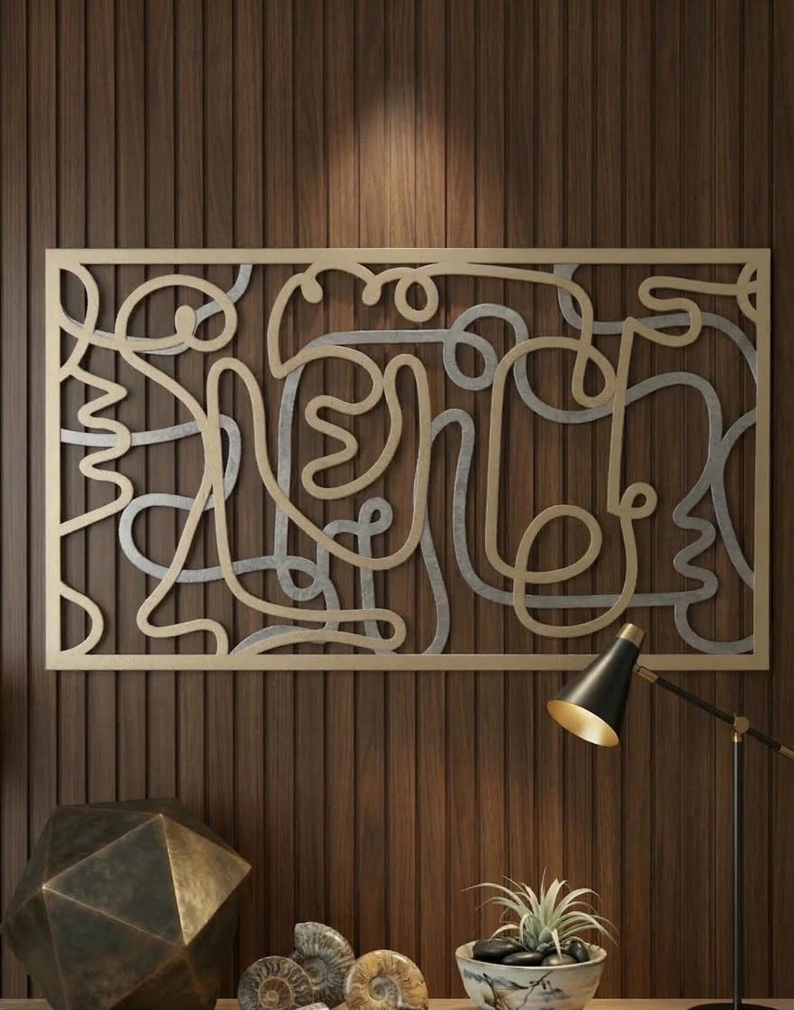 Large Horizontal Metal Wall Art, Picasso Inspired Two Layered Line Art ...