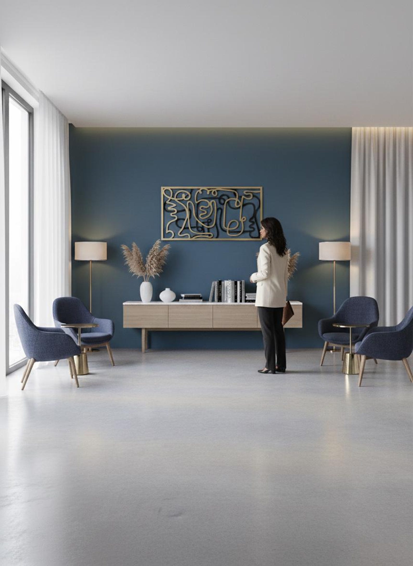 Large Horizontal Metal Wall Art, Picasso Inspired Two Layered Line Art ...