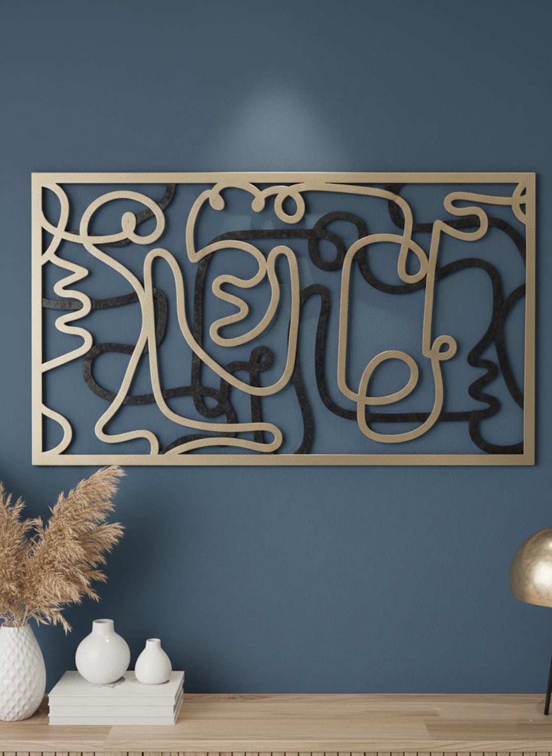 Large Horizontal Metal Wall Art, Picasso Inspired Two Layered Line Art ...