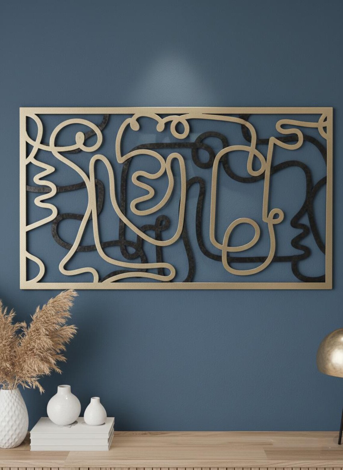 Large Horizontal Metal Wall Art, Picasso Inspired Two Layered Line Art ...