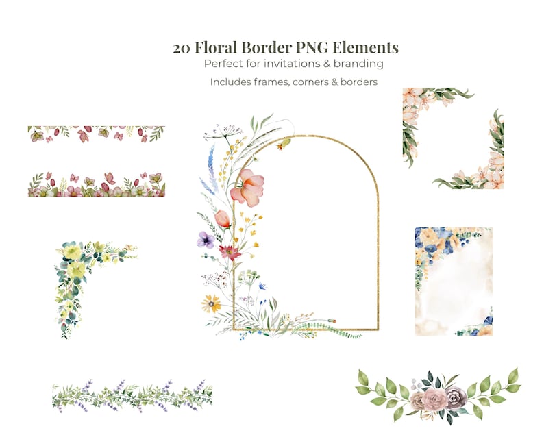 Watercolor Floral Border PNG - Etsy UK