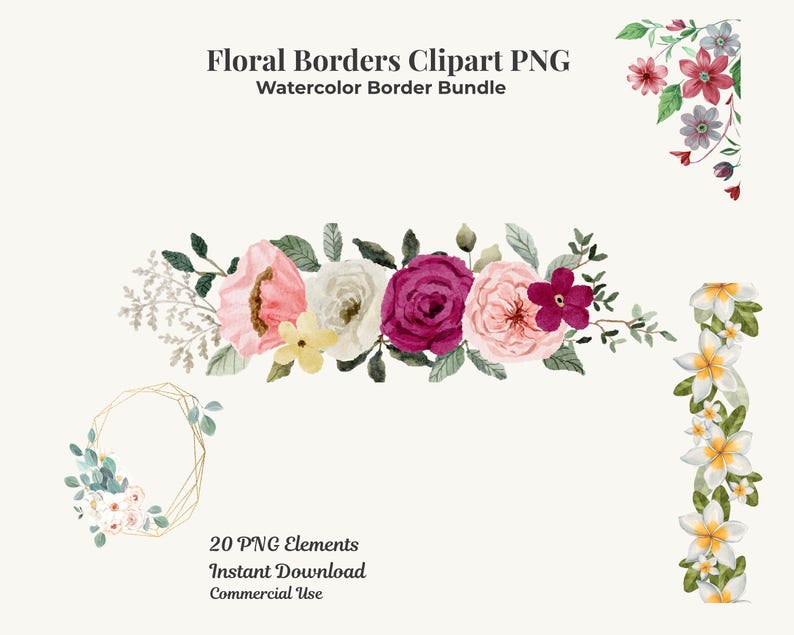 Watercolor Floral Border PNG - Etsy UK