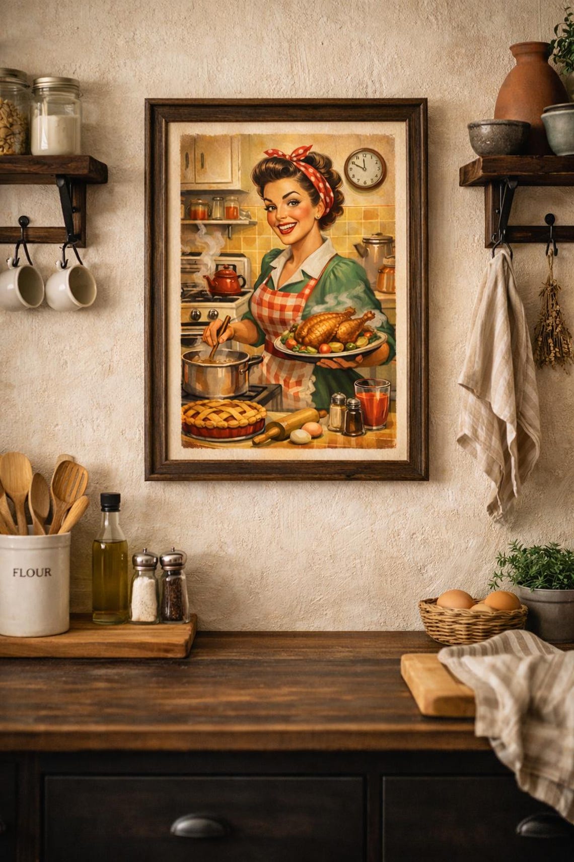 Retro Kitchen Wall Art: Vintage Housewife Cooking Print (digital ...