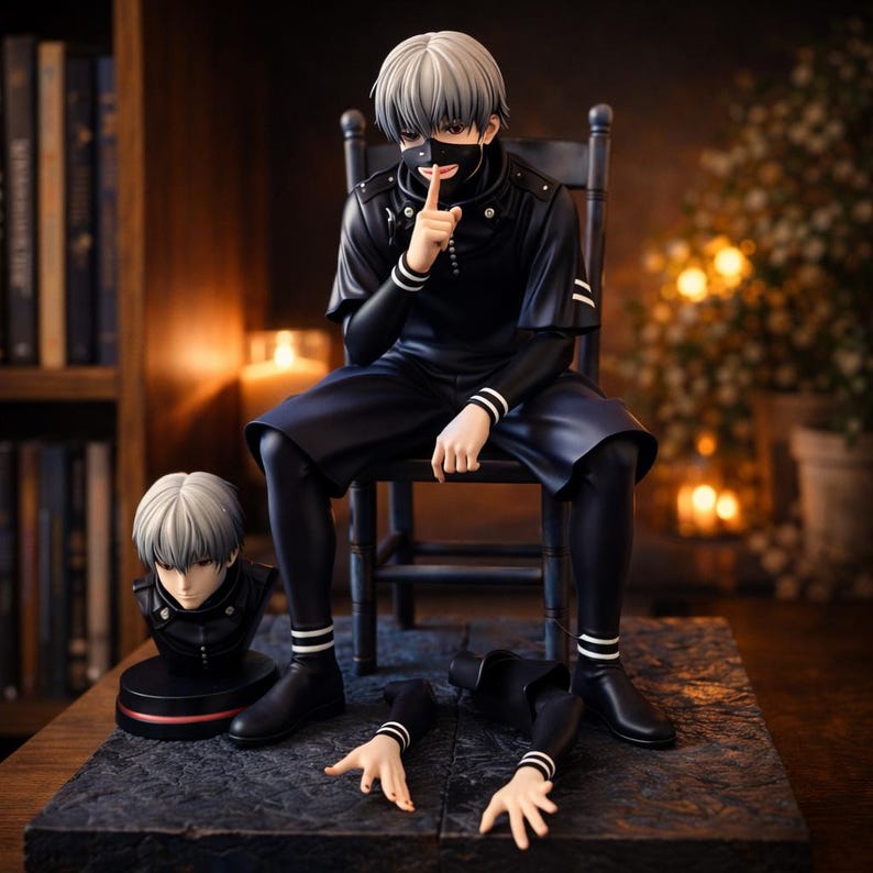 Kaneki Tokyo Ghoul Figure With Chair & Masked Head Bust – Anime ...