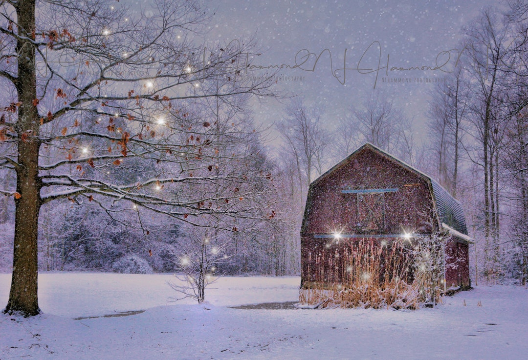 Barn Print Barn Digital Background Christmas Background Chritams Cards ...