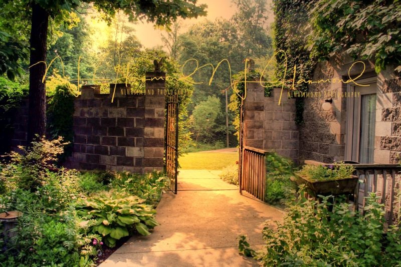 Fall Digital Background Stone Wall Path Background Gate Background ...