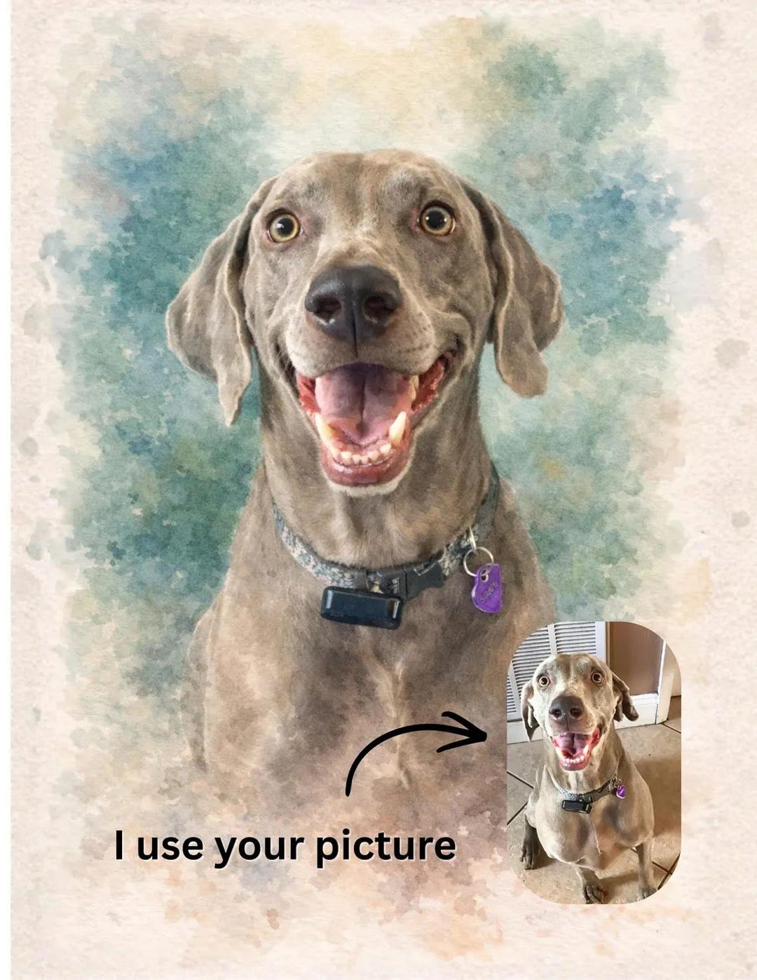 Custom Weimaraner Portrait on Canvas From Your Photo – Watercolor ...