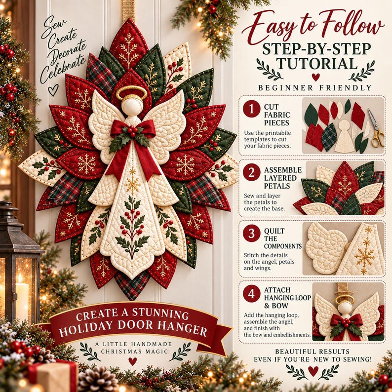 Christmas Angel Door Hanger Sewing Pattern PDF, Quilted Poinsettia ...