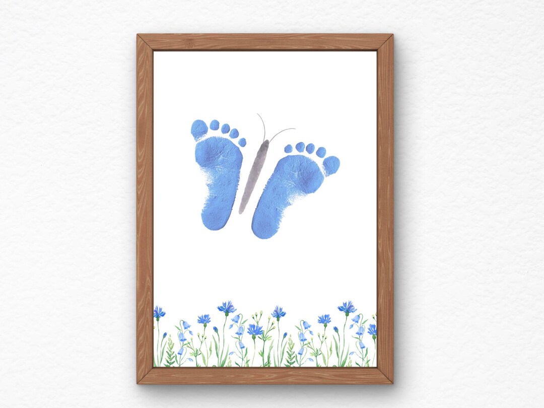 Baby Footprint Butterfly Art – Blue Wildflower Nursery Keepsake ...