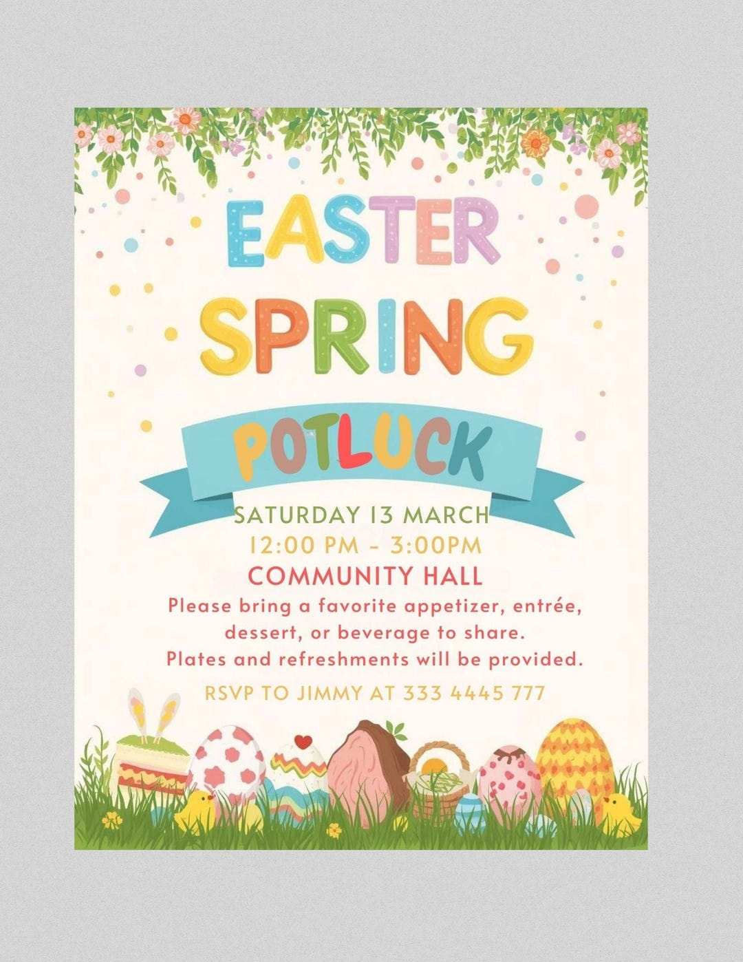 Editable Easter Potluck Flyer, Spring Luncheon, Canva Template (digital ...