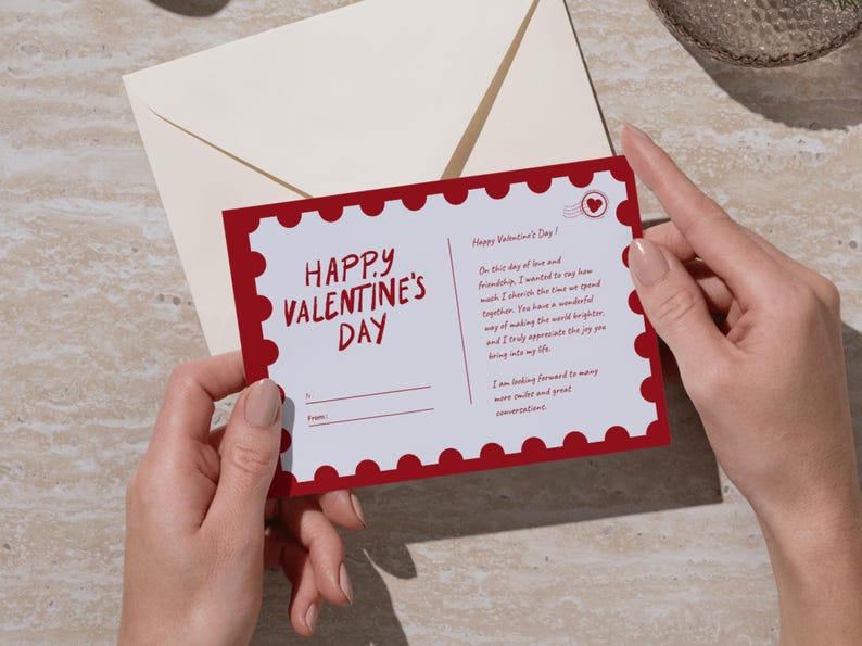 Postal con poema de San Valentín, plantilla de mensaje romántico ...