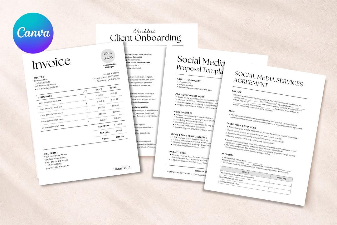 Social Media Starter Kit Business Bundle Canva Editable Proposal ...