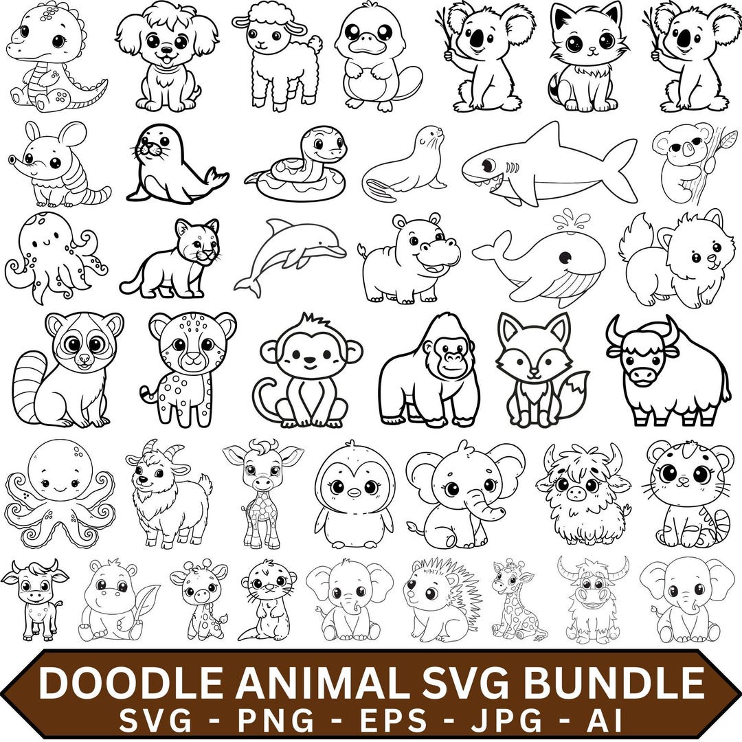 Doodle Animal SVG Clipart Bundle (digital Download) - Etsy