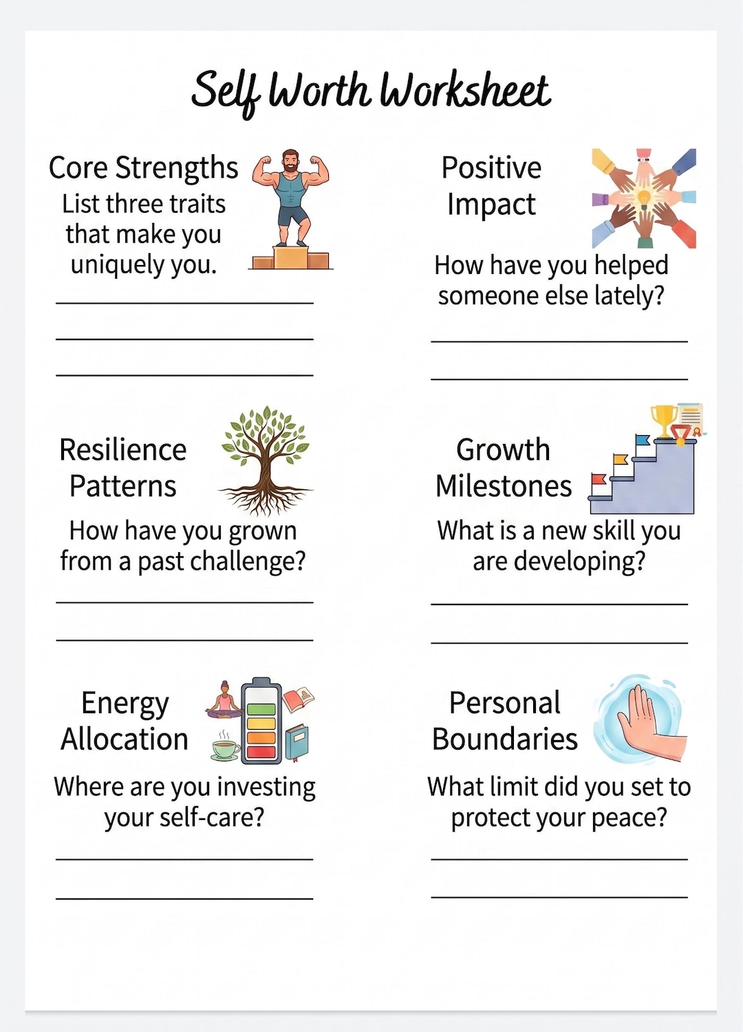 Self-worth Worksheet Printable | Personal Growth & Mindfulness Journal ...