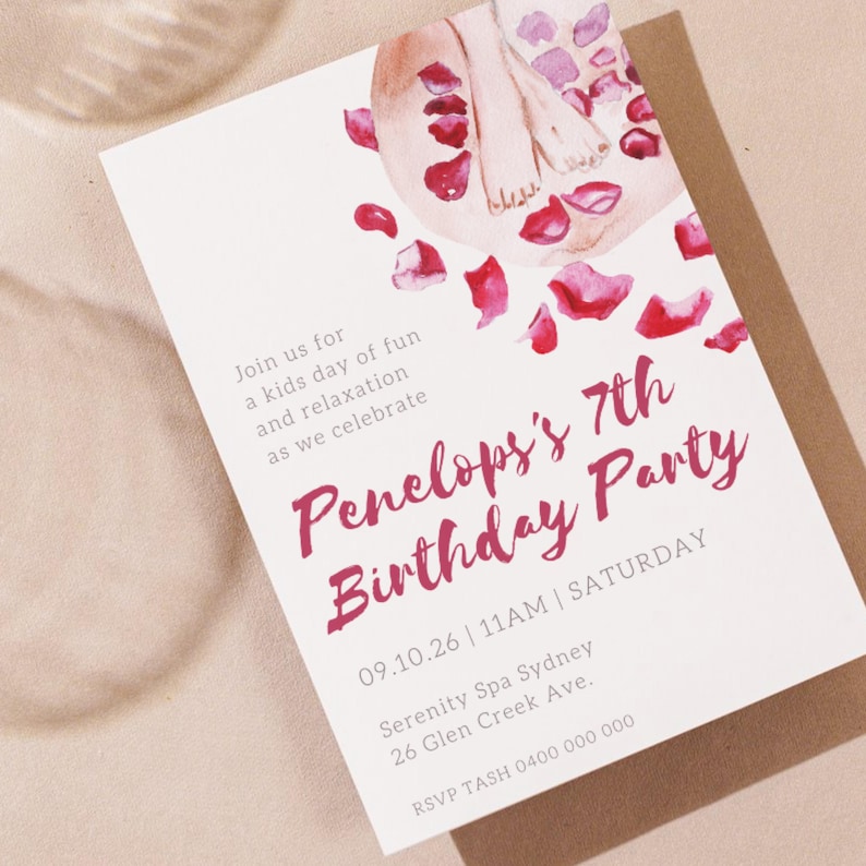 Kids Spa Birthday Invitation, Pastel Party Invite, Editable (digital ...