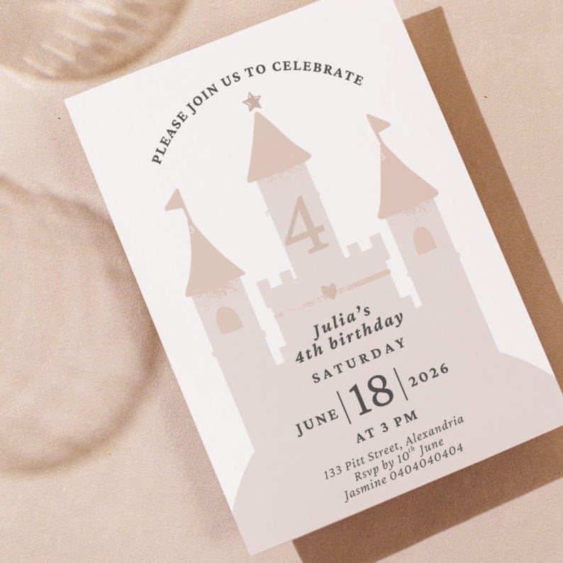Princess Castle Invitation Template | Editable in Canva | Birthday ...