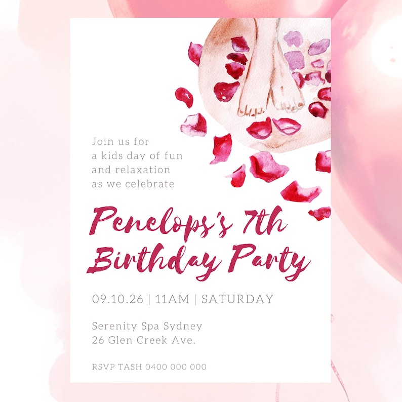 Kids Spa Birthday Invitation, Pastel Party Invite, Editable (digital ...