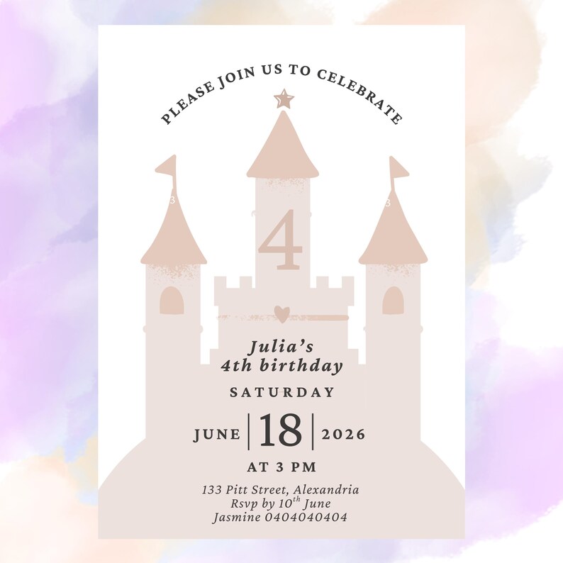 Princess Castle Invitation Template | Editable in Canva | Birthday ...