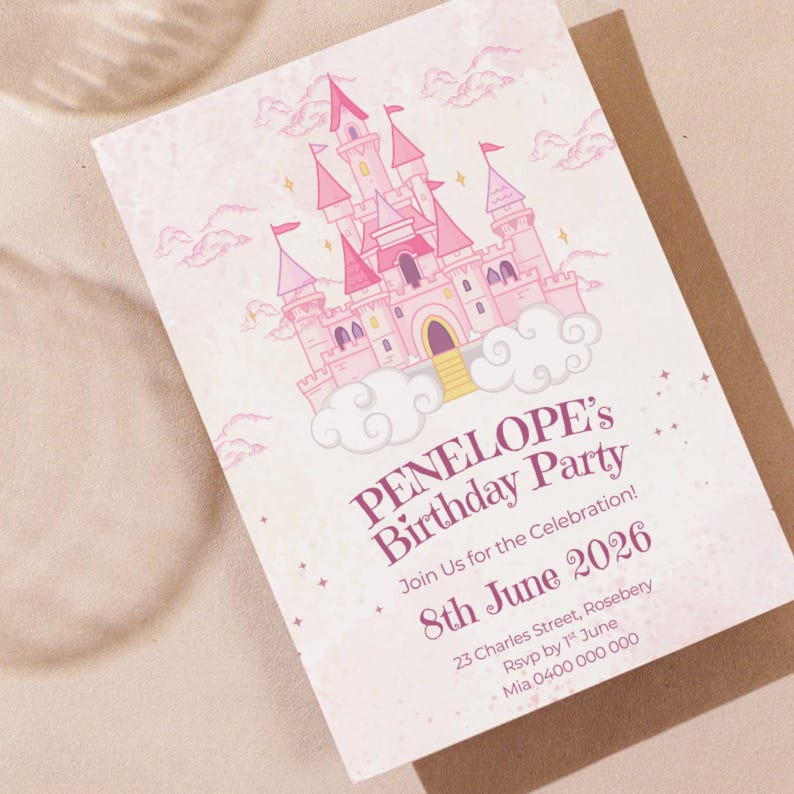 Princess Castle Invitation Template | Editable in Canva | Girl Birthday ...