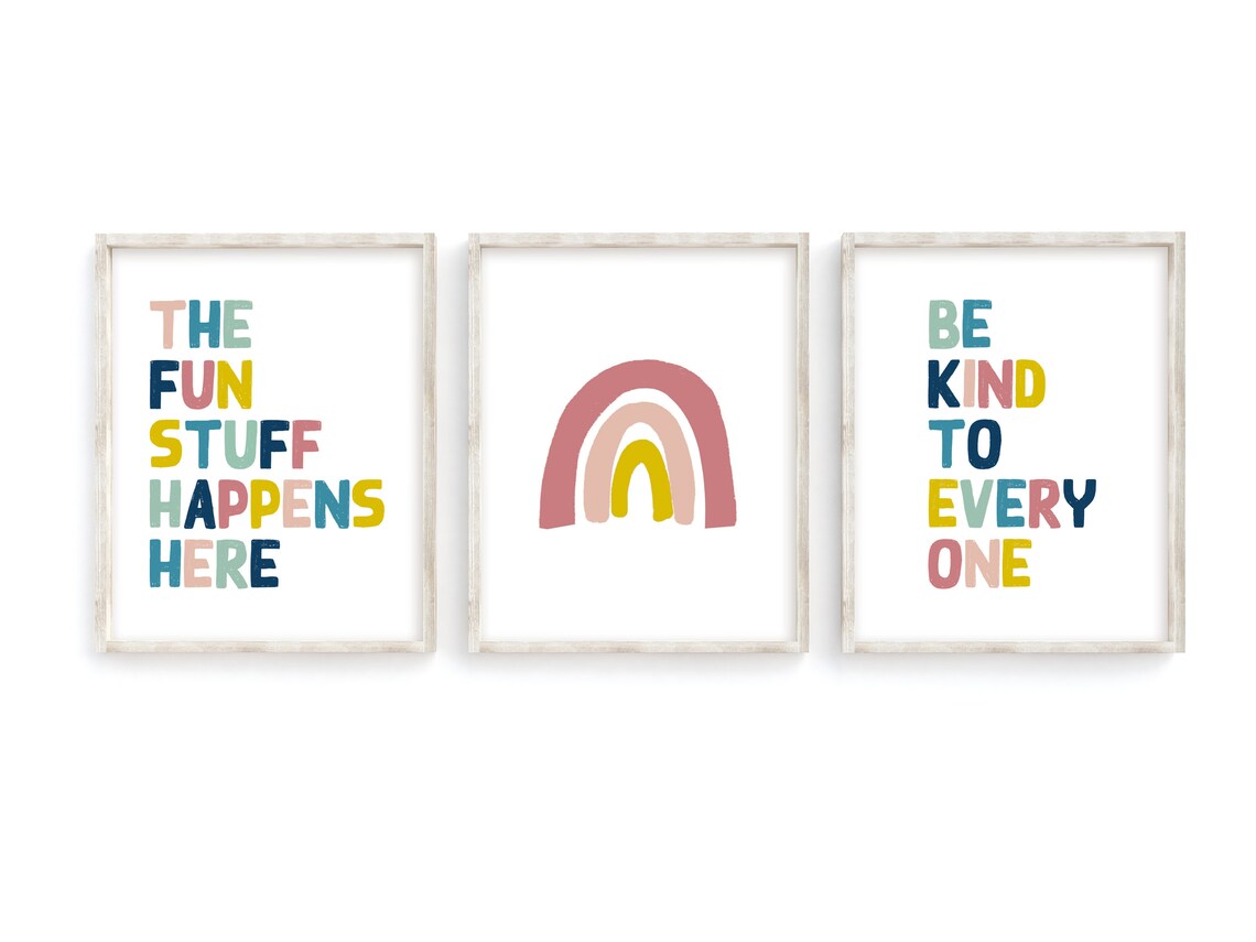 Rainbow Print Set Be Kind Print Rainbow Wall Art Playroom - Etsy
