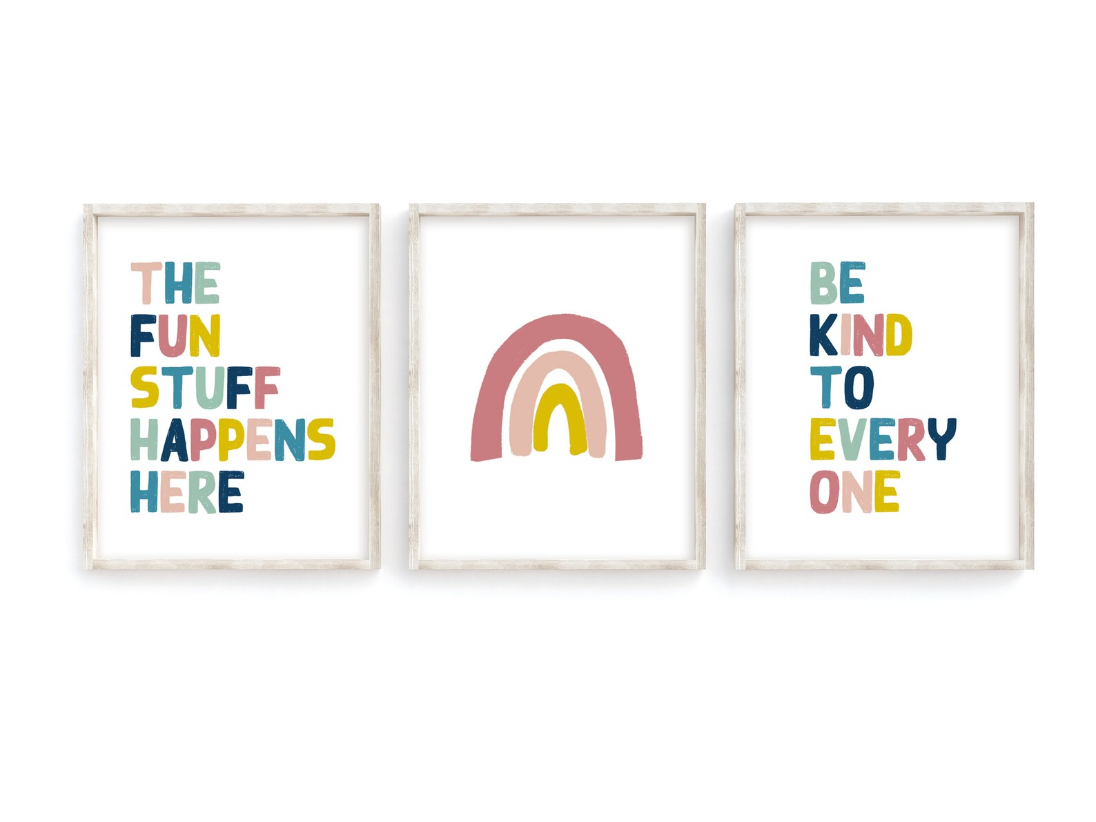 Rainbow Print Set Be Kind Print Rainbow Wall Art Playroom - Etsy