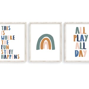 Rainbow Print Set, All Play All Day Print, Rainbow Wall Art, Playroom ...