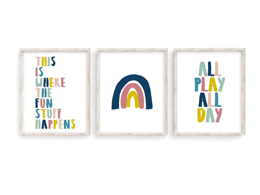 Rainbow Print Set, All Play All Day Print, Rainbow Wall Art, Playroom ...