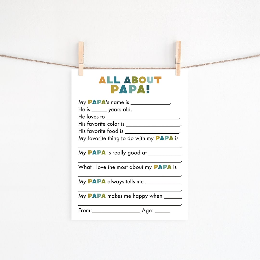 Fathers Day Gift, All About Papa, Papa Questionnaire, Grandkids Fathers ...