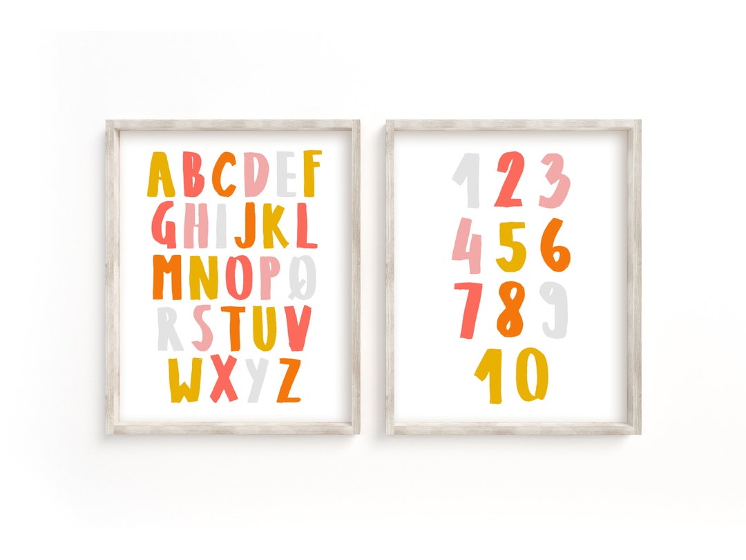Alphabet Number Printable Poster Pack, Printable Wall Art, Nursery Wall ...