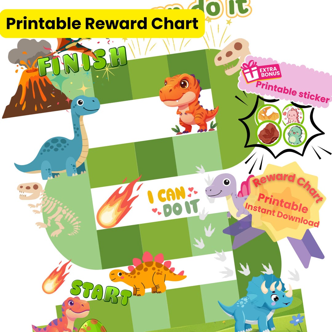 Dinosaur Reward Chart Printable for Kids, Behavior Chart, Chore Chart ...