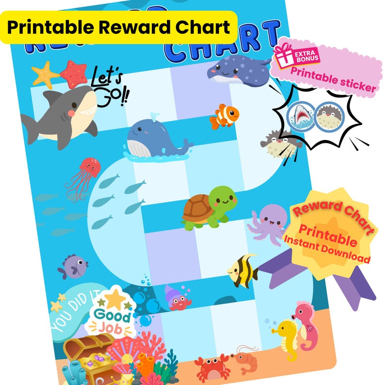 Ocean Kids Reward Chart , Cute Sea Animal Reward Chart , Printable ...