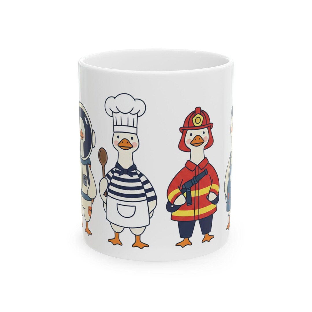 Goose Characters Crew Mug | Chef, Firefighter, Astronaut Illustration ...