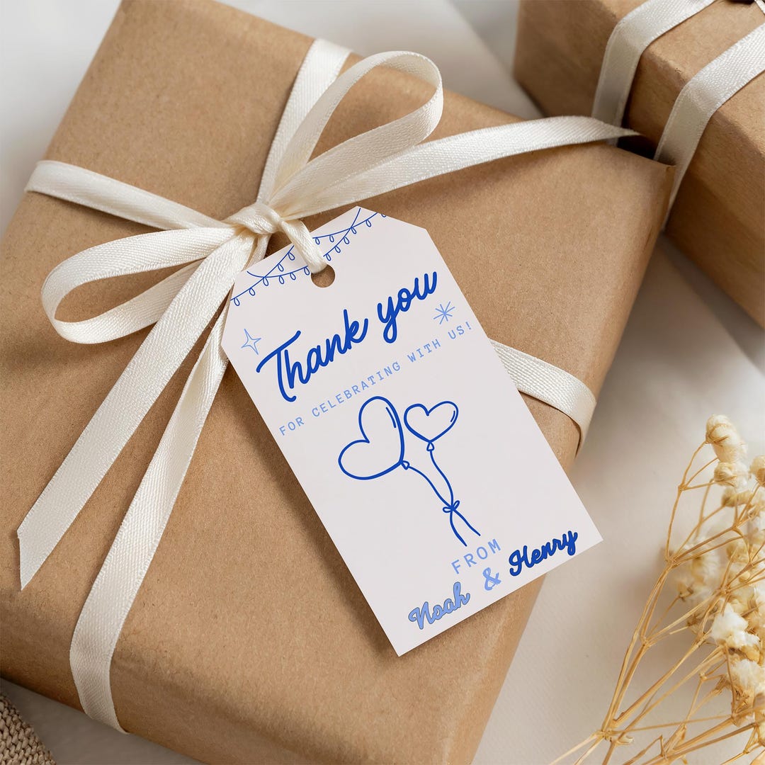 Joint Birthday Thank You Tag for Brothers or Twins, Blue Double ...