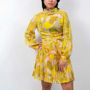 Vintage 60s Yellow Mod Pop Art Psychedelic Mini Dress / Xs Extra Small ...