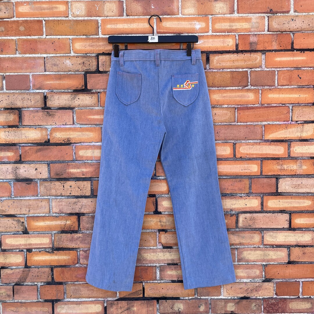 Vintage 70s Blue Embroidered Pocket Boot Flares / 30x27 S Small - Etsy