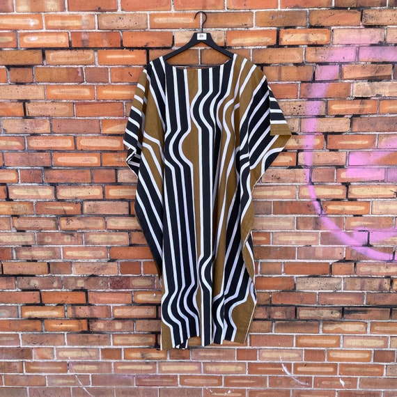 vintage 70s beige brown african wax print oversized k… - Gem