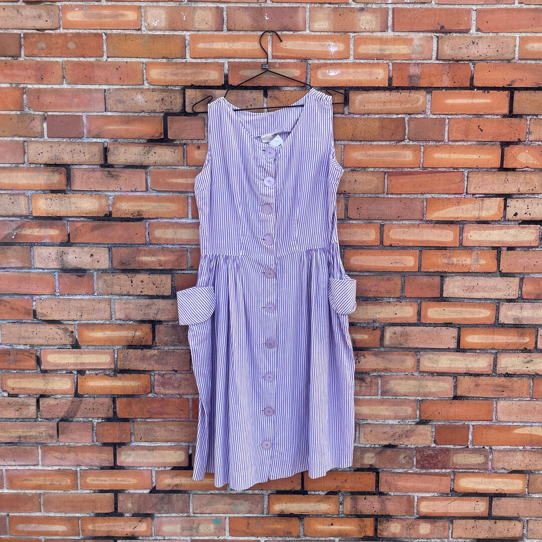 Vintage 50s Purple Striped Fit and Flare Dress / L Large - Etsy