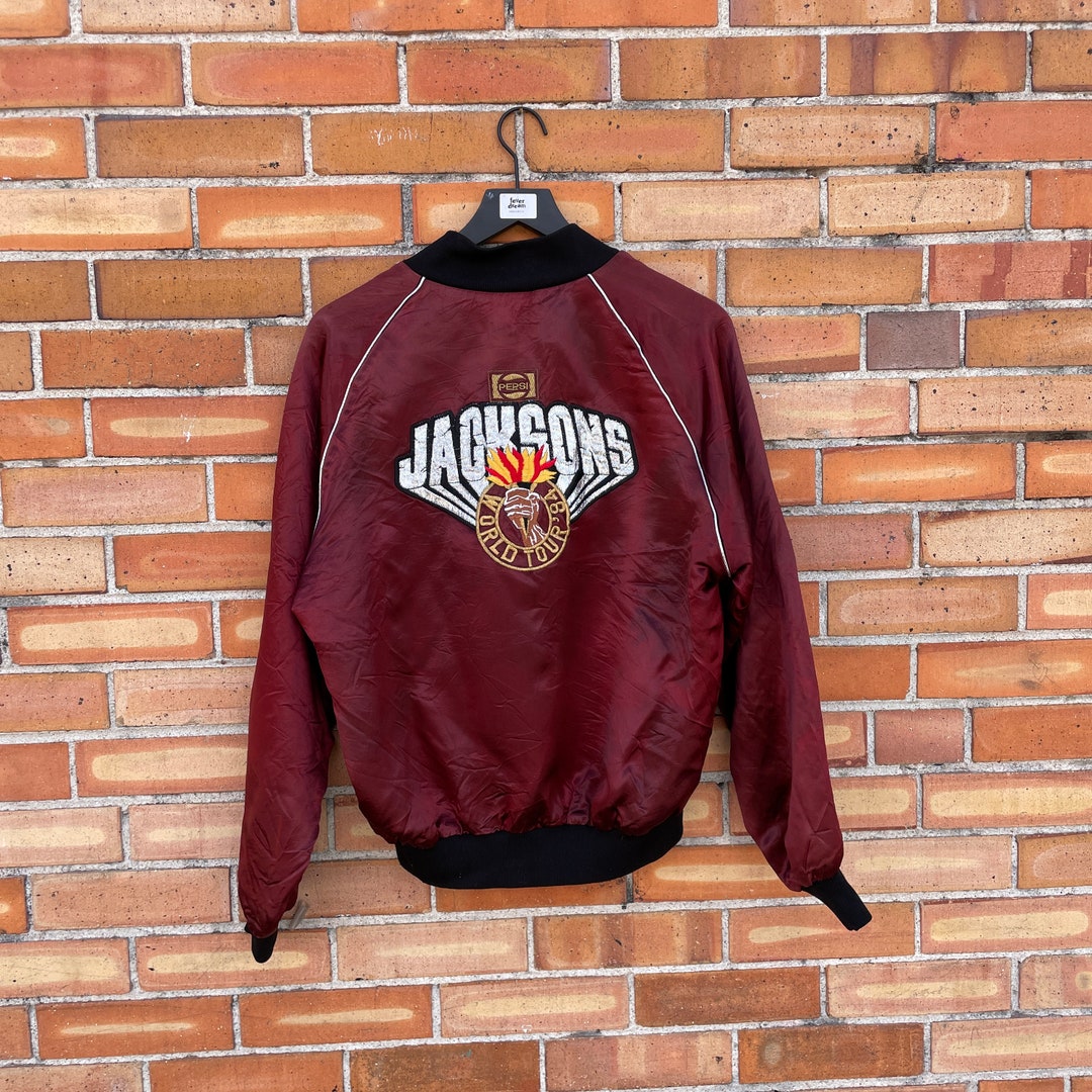 Vintage 80s Red Satin Jacksons Tour Bomber Jacket / L Large - Etsy