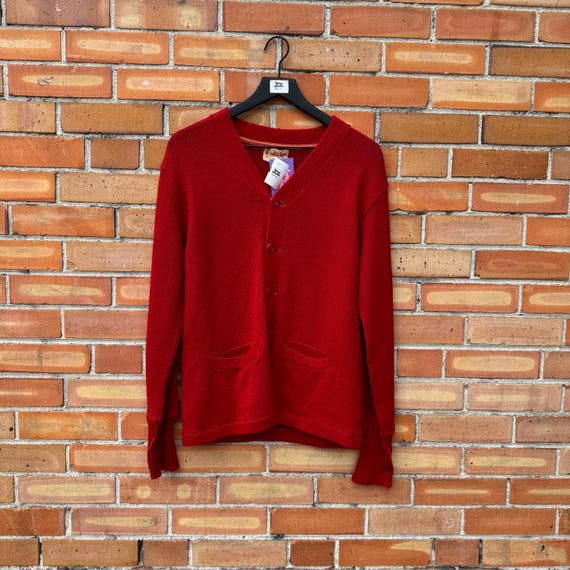 vintage 50s/60s red wool stadium delcrest band cardig… - Gem
