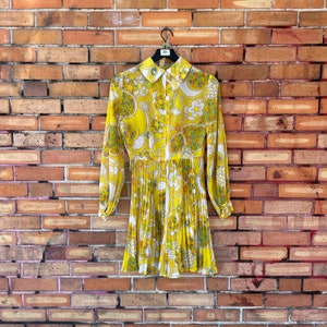 Vintage 60s Yellow Mod Pop Art Psychedelic Mini Dress / Xs Extra Small ...