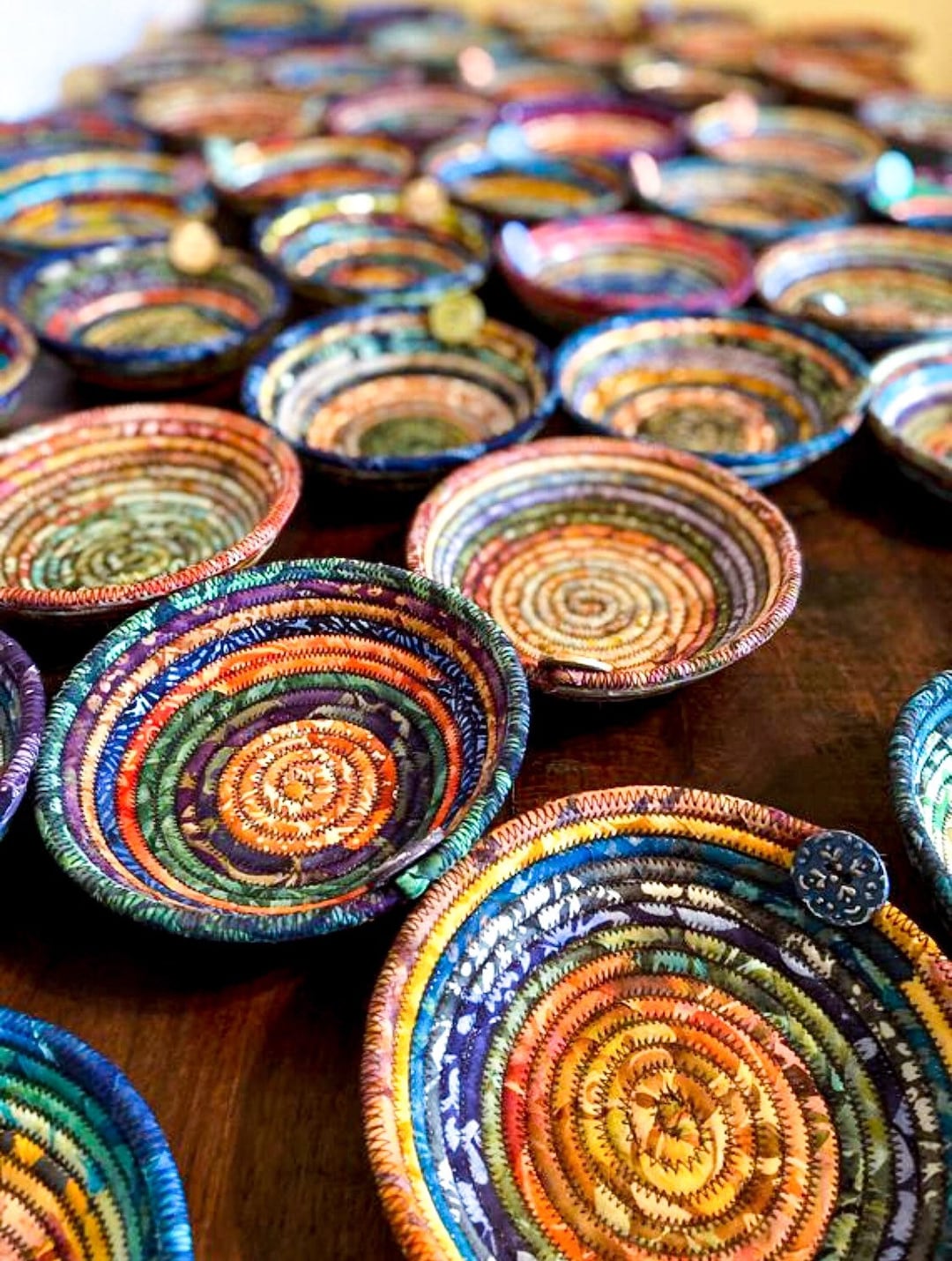 Handcrafted Batik Fabric Cotton Rope Coiled Bowl / Customizable Colors ...