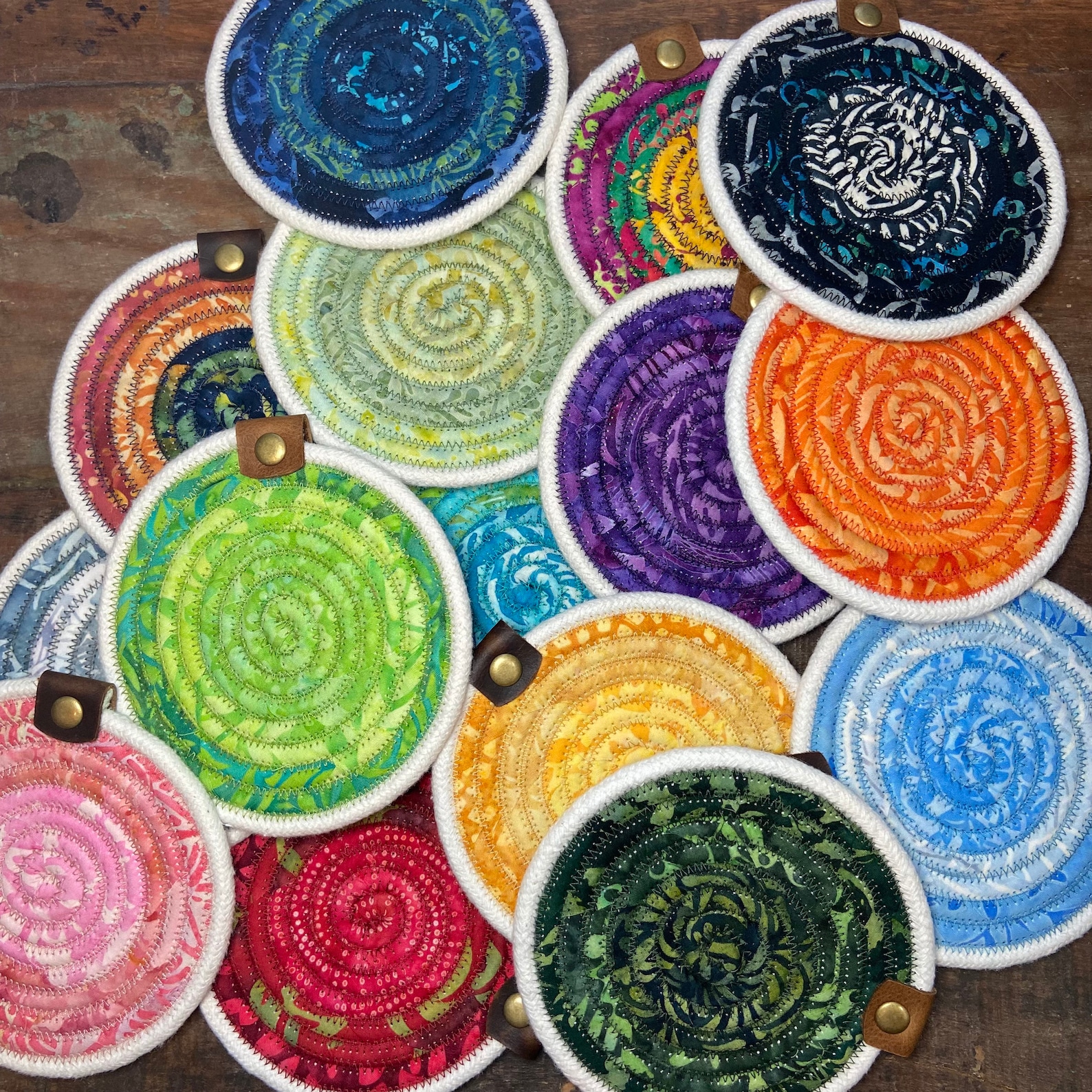 Colorful Cotton Rope Coasters With Leather Tab | Etsy