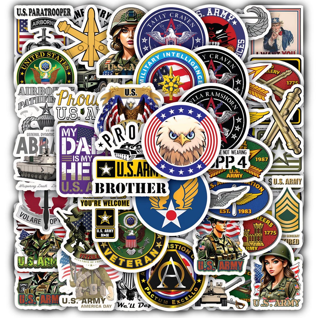 U.S. Army Military Stickers Sheet – Waterproof Vinyl Decals 40 Designs ...