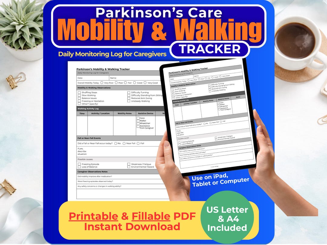 Parkinsons Mobility and Walking Tracker Printable | Gait and Balance ...