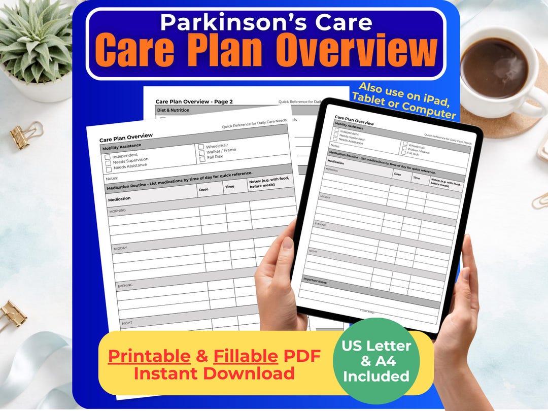 Parkinsons Care Plan Printable and Fillable PDF | Caregiver Template ...