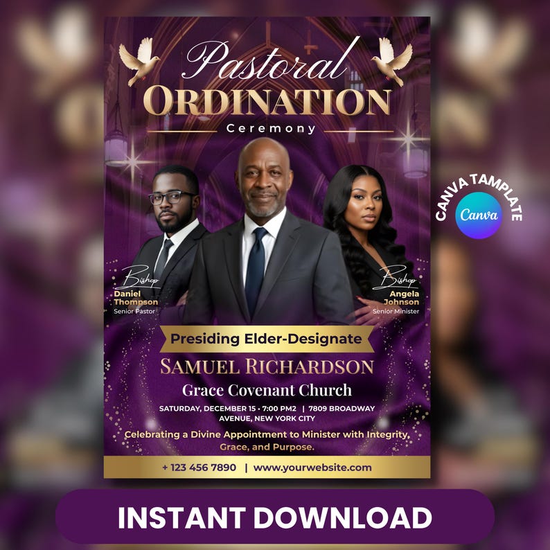 Pastoral Ordination Ceremony Invitation Template, Church Program Flyer ...