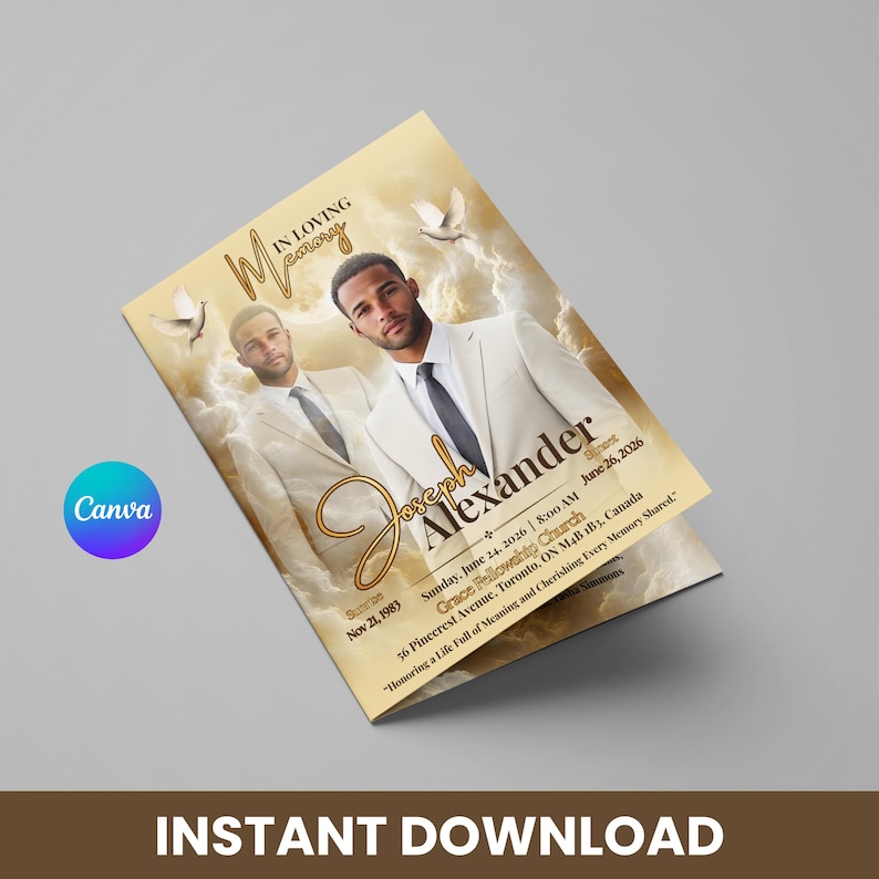 White & Gold Funeral Program Template, Celebration of Life Memorial ...