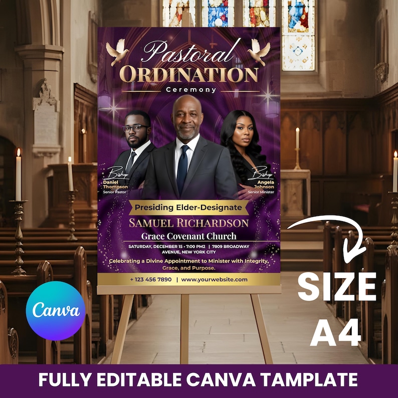 Pastoral Ordination Ceremony Invitation Template, Church Program Flyer ...
