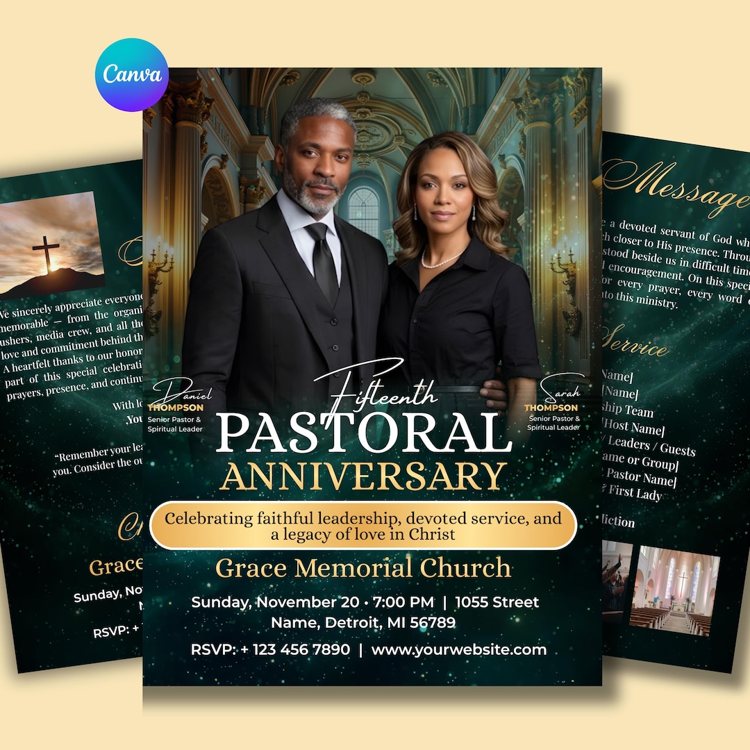 Pastoral Anniversary Bi-fold Brochure Template, Pastor Appreciation ...